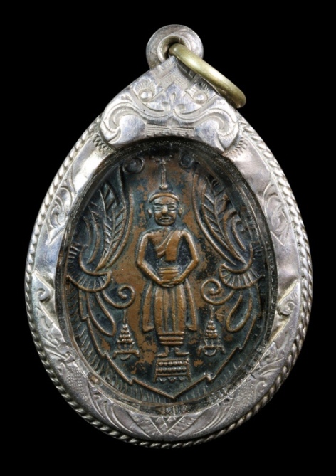 เหรียญหลวงพ่อวัดบ้านแหลม ปี2481 เนื้อทองแดง จ.สมุทรสงคราม มีเลี่ยมเงิน ...
